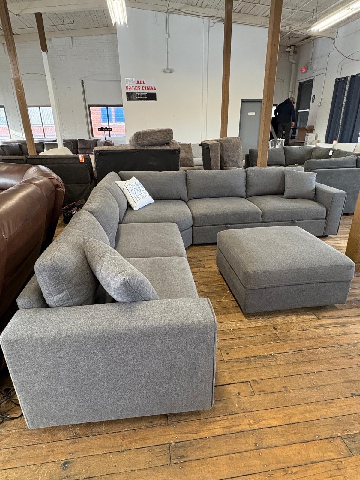 Thomasville Bryden Fabric Sectional with Storage Seats and Ottoman